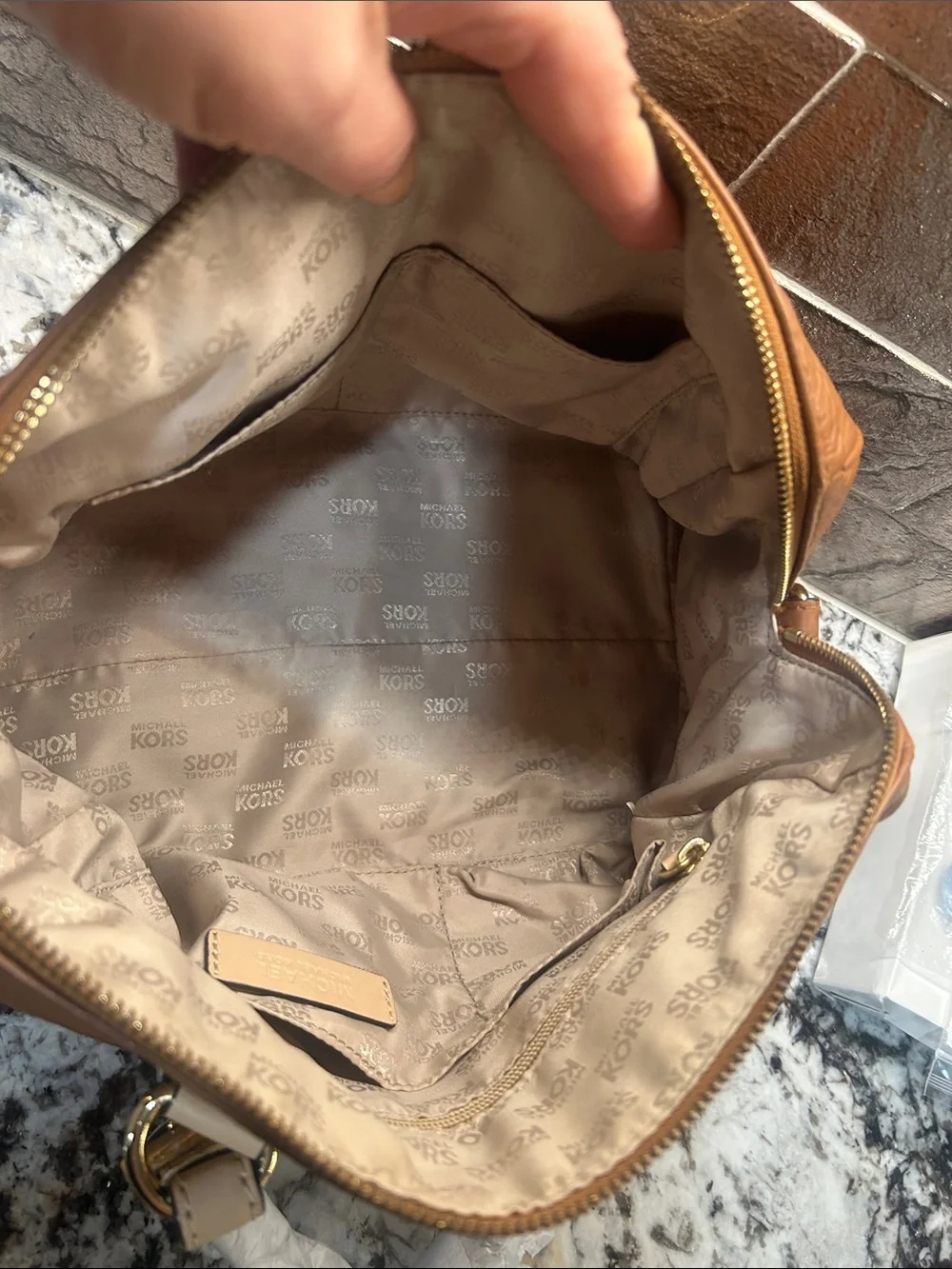 Michael Kors | Bags | Michael Kors Brown Pebbled Leather Satchel With ...